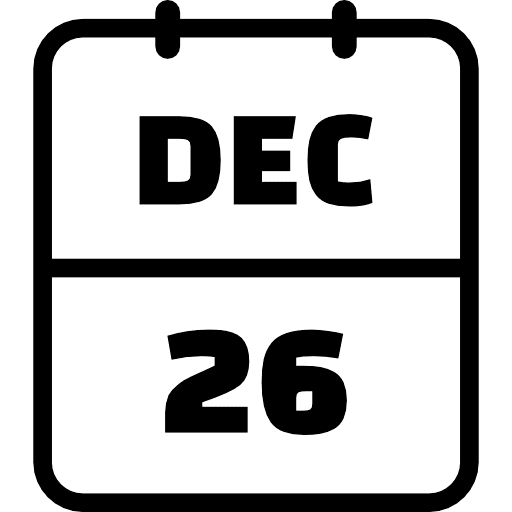 Calendar December 26 Icon SVG Vector & PNG Free Download | UXWing