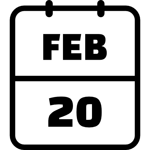 Calendar February 20 Icon SVG Vector & PNG Free Download | UXWing