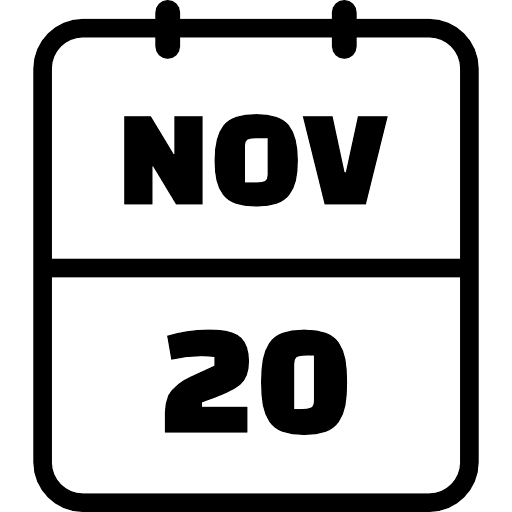 Calendar November 20 Icon SVG Vector & PNG Free Download | UXWing
